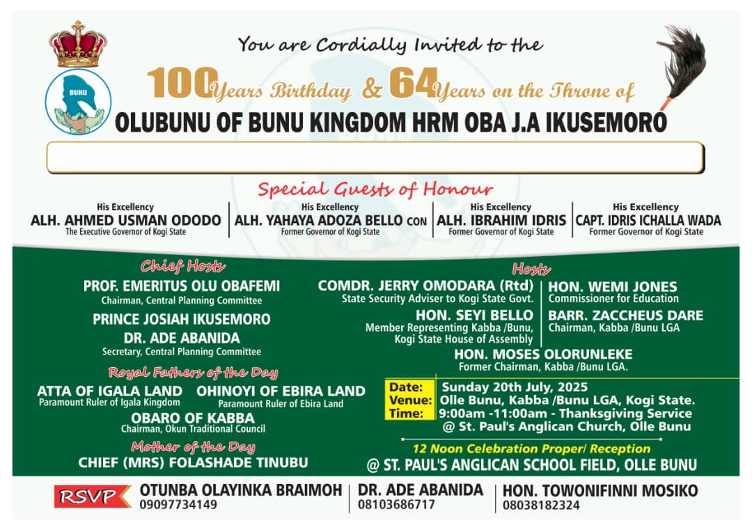 Special Invitation to the Olubunu of Bunu Kingdom, HRM Oba J.A ...